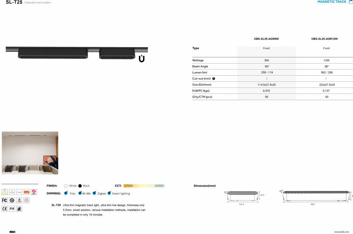 Ultra thin Magnetic Track Light SL-T20