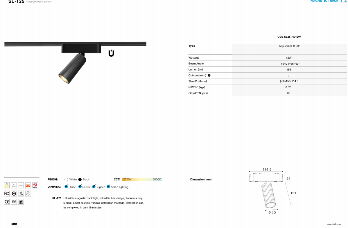 Ultra thin Magnetic Track Light SL-T20