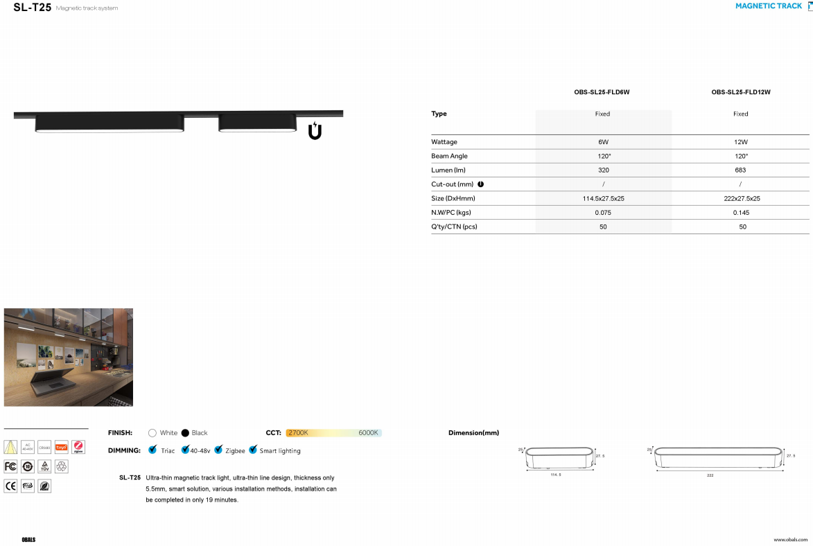 Ultra thin Magnetic Track Light SL-T20
